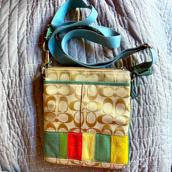 Coach | Bags | Coach Logo And Multicolor Crossbody Purse | Poshmark
